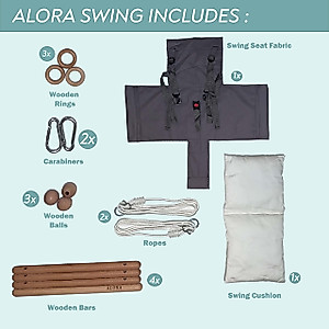 Alora Baby Swing Seat - Hanging Swing Seat with 5-Point Harness Safety Belt, for Baby, Toddler, Tree Swing, Playground, Indoor & Temporary Outdoor Swing, - Two Toned (Grey & White)