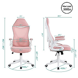 NORDICANA Pink Ergonomic Mesh Office Chair, High Back Desk Chair - with Upholstered Headrest, Flip-Up Arms, Tilt Function, Lumbar Support, Swivel Computer Task Chair