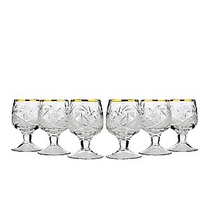 Set of 6 Neman Glassworks, 1.7-Oz Gold Rim Vintage Russian Crystal Shot Glasses