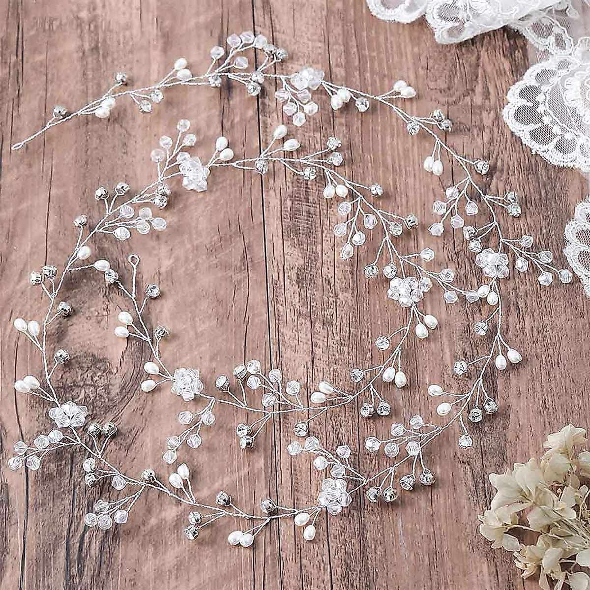 Yean Wedding Hair Vine Long Bridal Headband Hair Accessories for Bride and Bridesmaid (100cm / 39.3inches) (Silver)