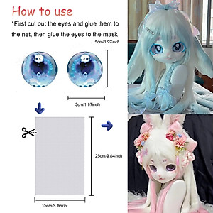 BOYYOEE 1 Set Fursuit Eye Mesh with Eyes, 11.8x7.87inch Waterproof Blank PVC Eye Mesh with Eyes for Therian Mask for Furries Cosplay, Sculptures,Craft Making,Props Fursuits (Cartoon-A)