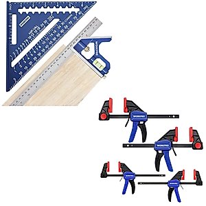 WORKPRO Rafter Square and Combination Square Tool Set+WORKPRO 6"(2) and 4-1/2"(2) Bar Clamps Set