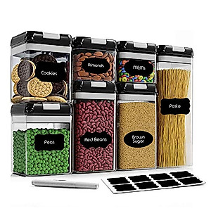 Airtight Food Storage Container Set-CINEYO-7 Piece Set Clear Plastic Canisters For Cereal, Flour with Easy Lock Lids, for Kitchen Pantry Organization and Storage, Include Labels and Marker (Black)
