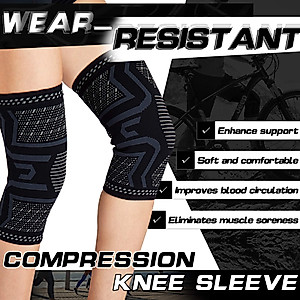 COOLOMG Knee Brace for Knee Pain Knee Compression Sleeves Arthritis Pain Knee Support Running Cycling Weightlifting Gym Workout Sports 1 Pair for Men Women Youth M