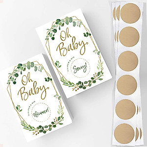 Printed Party Baby Shower Game – Greenery Scratch Off Cards for Girl or Boy, Botanical Theme, 30 Cards & Stickers