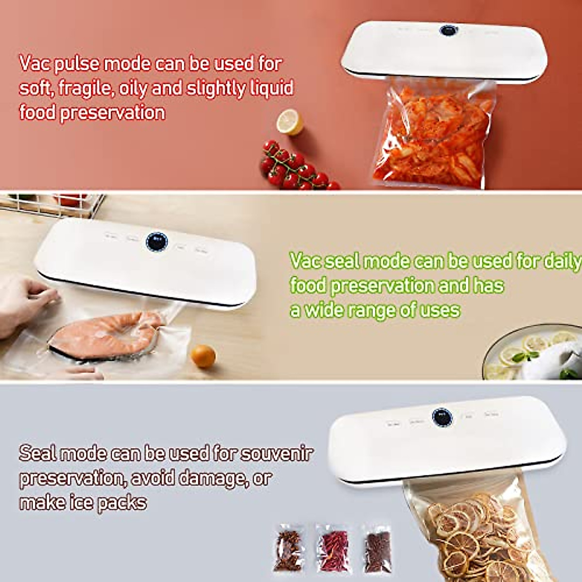 Sifxouped Vacuum Sealer Machine,20 Pcs Vacuum Sealer Bag,Led Display Vacuum Sealers,Household Small Vacuum Sealing Machine,Suitable for Dry, Moist,Oily and Soft Food Storage (White)