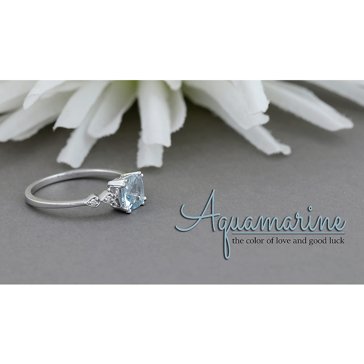 Dazzlingrock Collection 6X6 mm Cushion Aquamarine & Round White Diamond Women Vintage Traditional Classic Engagement Ring | 10K White Gold, Size 7