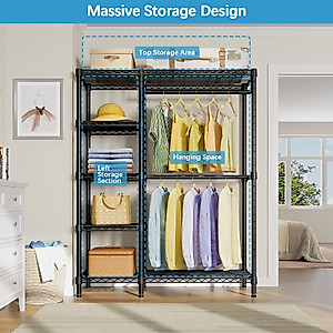 VIPEK V7 Basic Garment Rack for Hanging Clothes Heavy Duty Clothes Rack with Shelves, Portable Closet Rack Metal Clothing Rack 5 Tiers Freestanding Closet Wardrobe System, Max Load 670lbs, Black