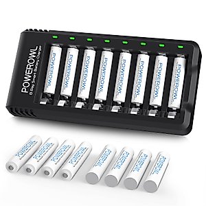 POWEROWL AAA Rechargeable Batteries 16 Pack w/Charger, High Capacity Rechargeable AAA Batteries 1000mAh 1.2V NiMH Low Self Discharge
