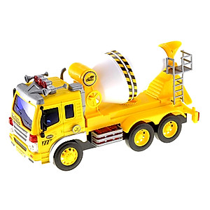 PowerTRC Push & Go Friction Powered Cement Truck Toy with Light and Sound | Realistic Play Mixer Construction Tanker Truck Toy Gift for Boys and Girls