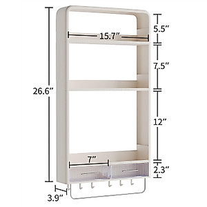 LURIVA Plastic Bathroom Shelves with 2 Drawers & Towel Bar, No Drilling, Bathroom Organizers and Storage, Over Toilet Storage, Wall Mount Shower Organizer, Shower Caddy, Bathroom Wall Cabinet