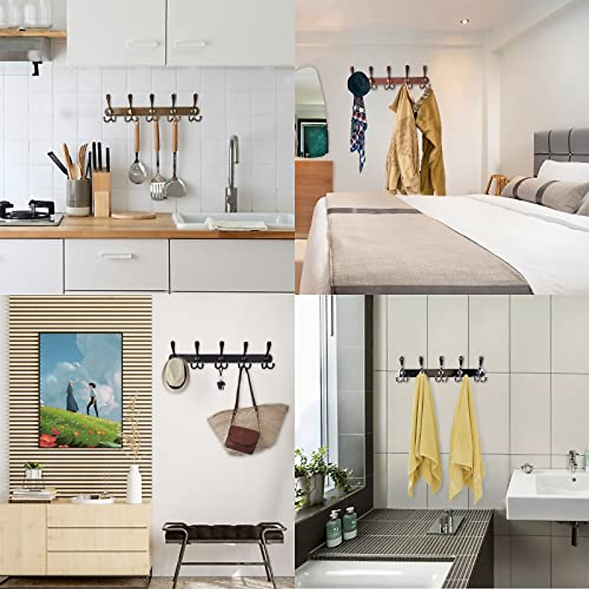 Wall Mounted Coat Rack Hook of 2 Pack, 5 Tri Stainless Steel Heavy Duty Coat Hook Rack for Hanging Coats,Clothes,Jacket,Hats (Silver)