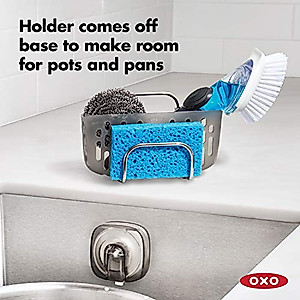 OXO Good Grips Aluminum Fold Flat Dish Drying Rack, 2-Tier, with Drainboard, for Kitchen Counter, Collapsible & Good Grips Stronghold Suction Sinkware Organizer - Gray, One Size