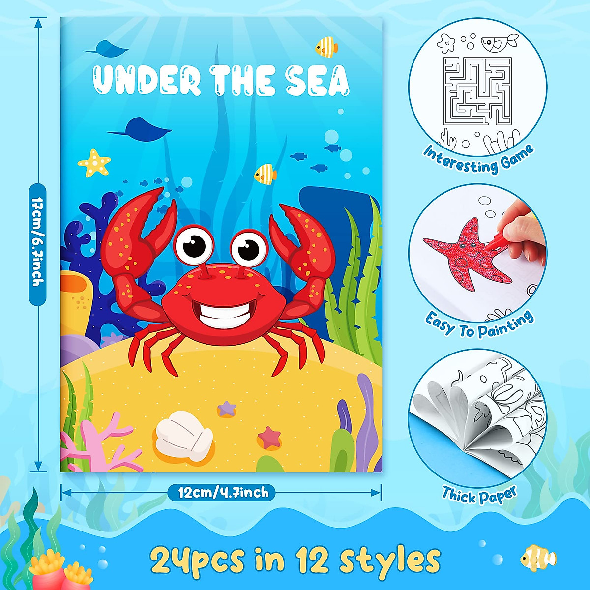 24 Pcs Under the Sea Mini Coloring Books Ocean Animals Party Favors Drawing Book Bulk for Kids Ocean Fish Birthday Party Mermaid Party Goodie Bag Gift Stuffer School Classroom Activity Supplies