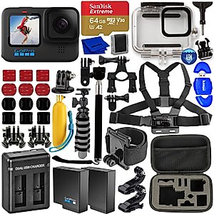 Pixel Hub GoPro HERO10 Hero 10 Camcorder Black - Extreme Bundle Includes: Sandisk Ultra 64GB microSD, 2X Extra Batteries, Charger, Underwater Housing, Selfie Stick, Gripster, Carry Case and More