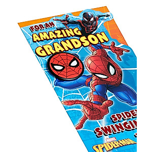 UK Greetings Marvel Spider-Man Birthday Card for Grandson With Envelope and Badge,Multi,121 mm x 229 mm