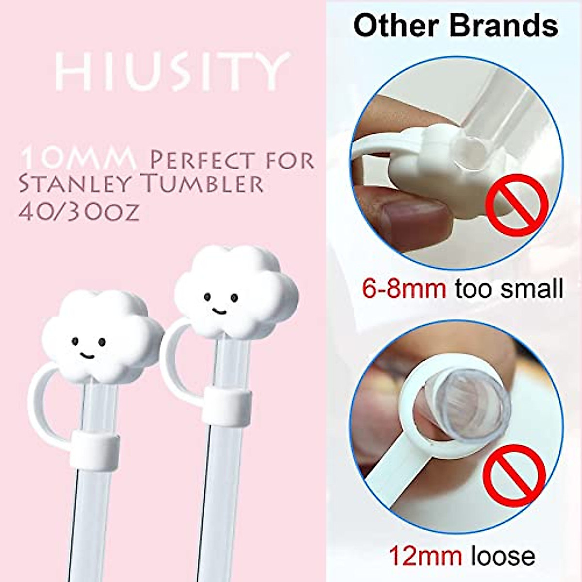 7Pcs 10MM Straw Covers Cap Toppers for Stanley Cup 40&30 Oz, Cute Cloud Straw Caps for Stanley Tumbler with Handle, Silicone Straw Dispenser, Straw Tip Covers for Stanley Cups Accessories