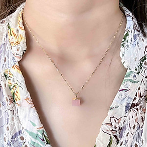 INLOLLY Amethyst Heart Crystal Necklace Rose Quartz Healing Crystals Handmade Necklace Cute Elegant Women Necklaces Real Raw Crystal Jewelry Protection Crystal Pendant Necklace for Teen Gift