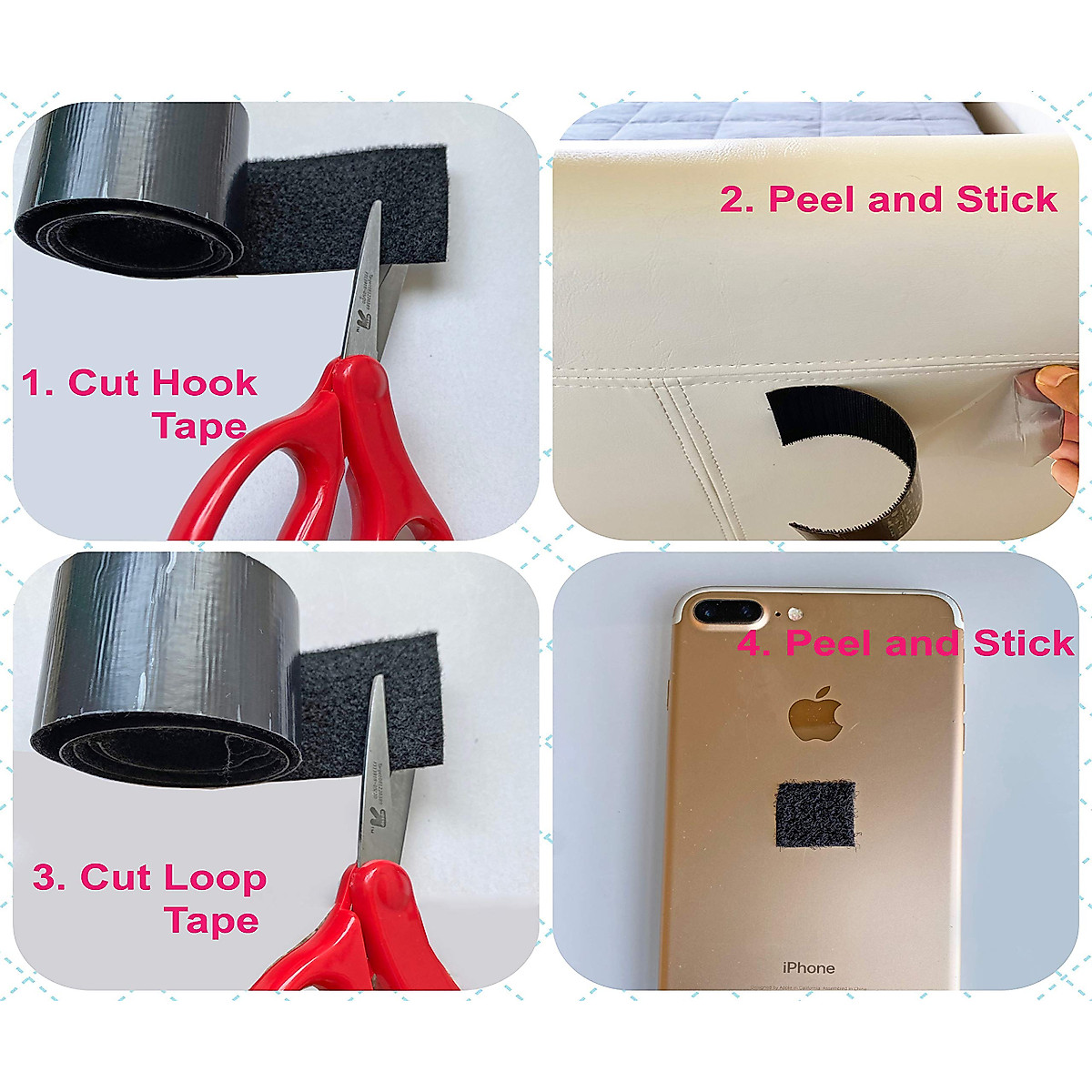 Self-Adhesive Hook and Loop Tape - 15ft x 2 inch Wide - Heavy Duty Sticky Back Tape Fastener - Double Roll with Adhesive Backing - Cut to Size Strips