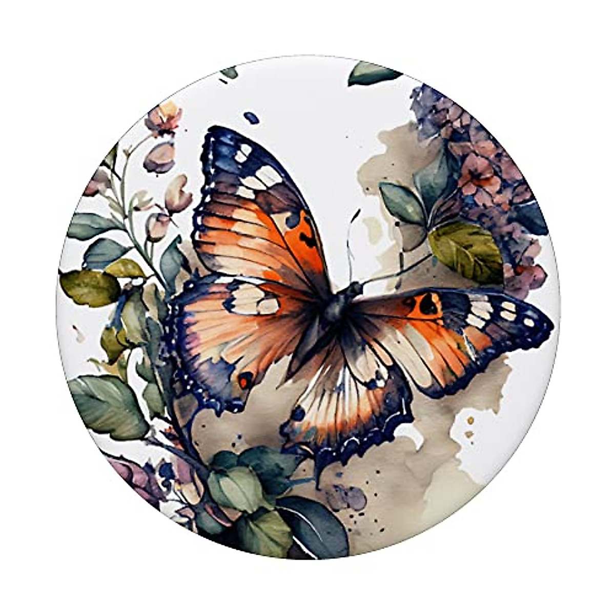 Butterfly With Flowers Watercolor Illustration PopSockets Swappable PopGrip