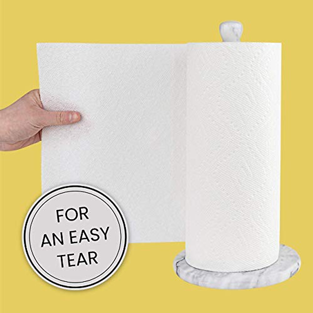 Homeries White Marble Paper Towel Holder – Deluxe Upright Towel Dispenser for Kitchen Countertop, Cabinet & Bathrooms – Non Steel & Non Plastic Design – Heavy Duty, Solid Standup Paper Towel Holders