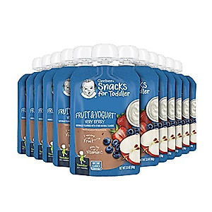 Gerber Baby Food Pouches, Toddler 12+ Months, Fruit & Yogurt Very Berry, 3.5 Ounce (Pack of 12)
