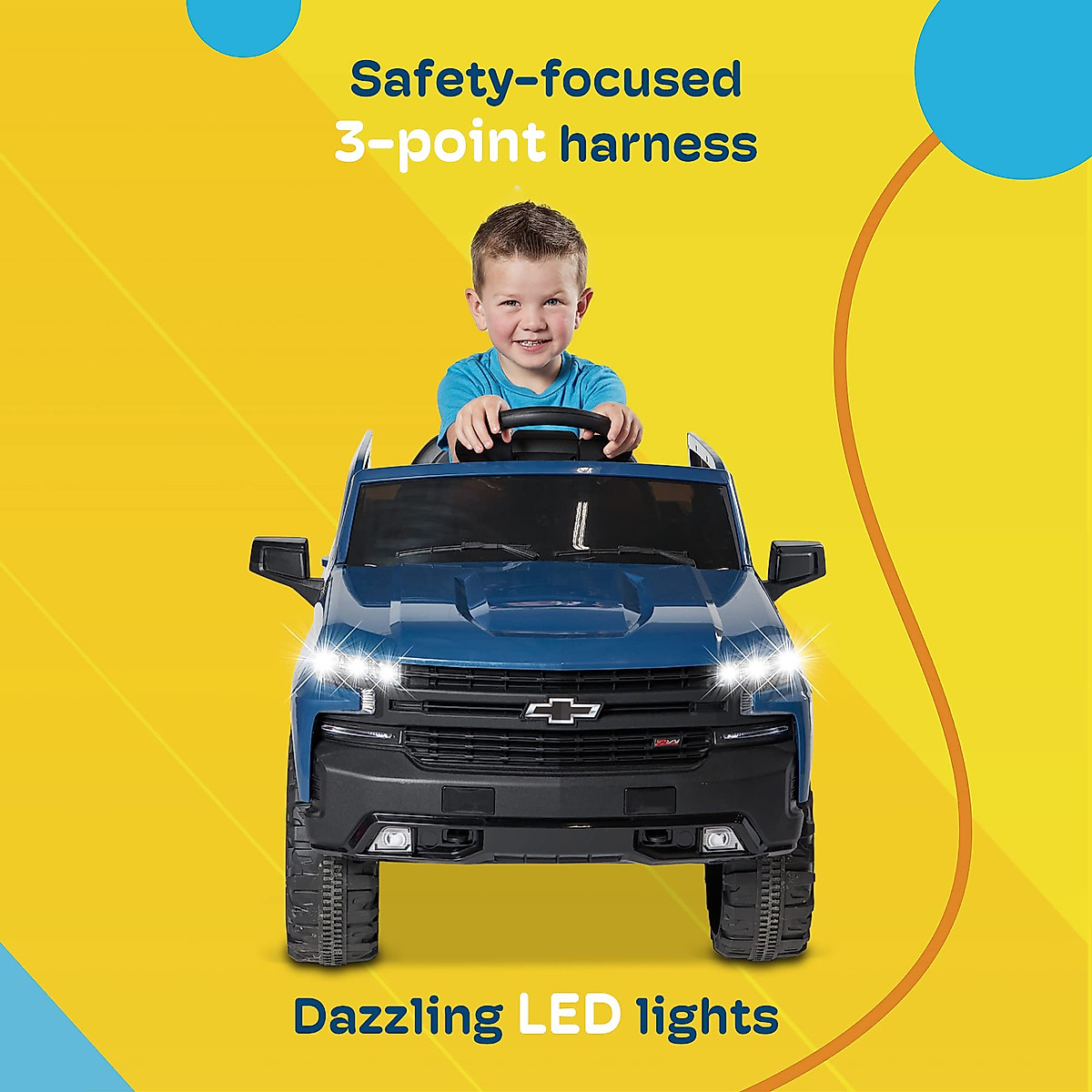Kidzone 12V Battery Powered Licensed Chevrolet Silverado Trail Boss LT Kids Ride On Truck Car Electric Vehicle Jeep with Remote Control, MP3, LED Lights - Black
