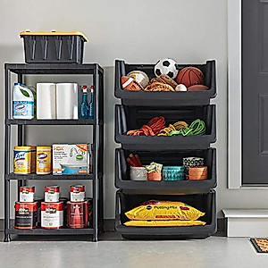 Black Plastic Shelf 4 Shelves 15 inches D x 28 inches W x 52 inches H - Storage Shelves - Storage Rack - Plastic Shelving Unit - Kitchen Shelves.