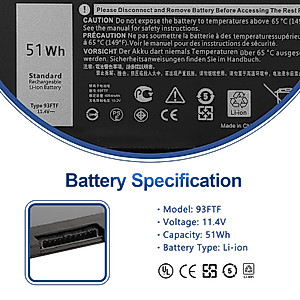 ANTIEE 51Wh 93FTF Laptop Battery Replacement for Dell Latitude 5280 5480 5580 5590 5490 5288 5290 5488 E5280 E5480 E5580 E5490 E5590 E5290 Precision 15 3520 3530 Series D4CMT 4YFVG 83XPC 083XPC