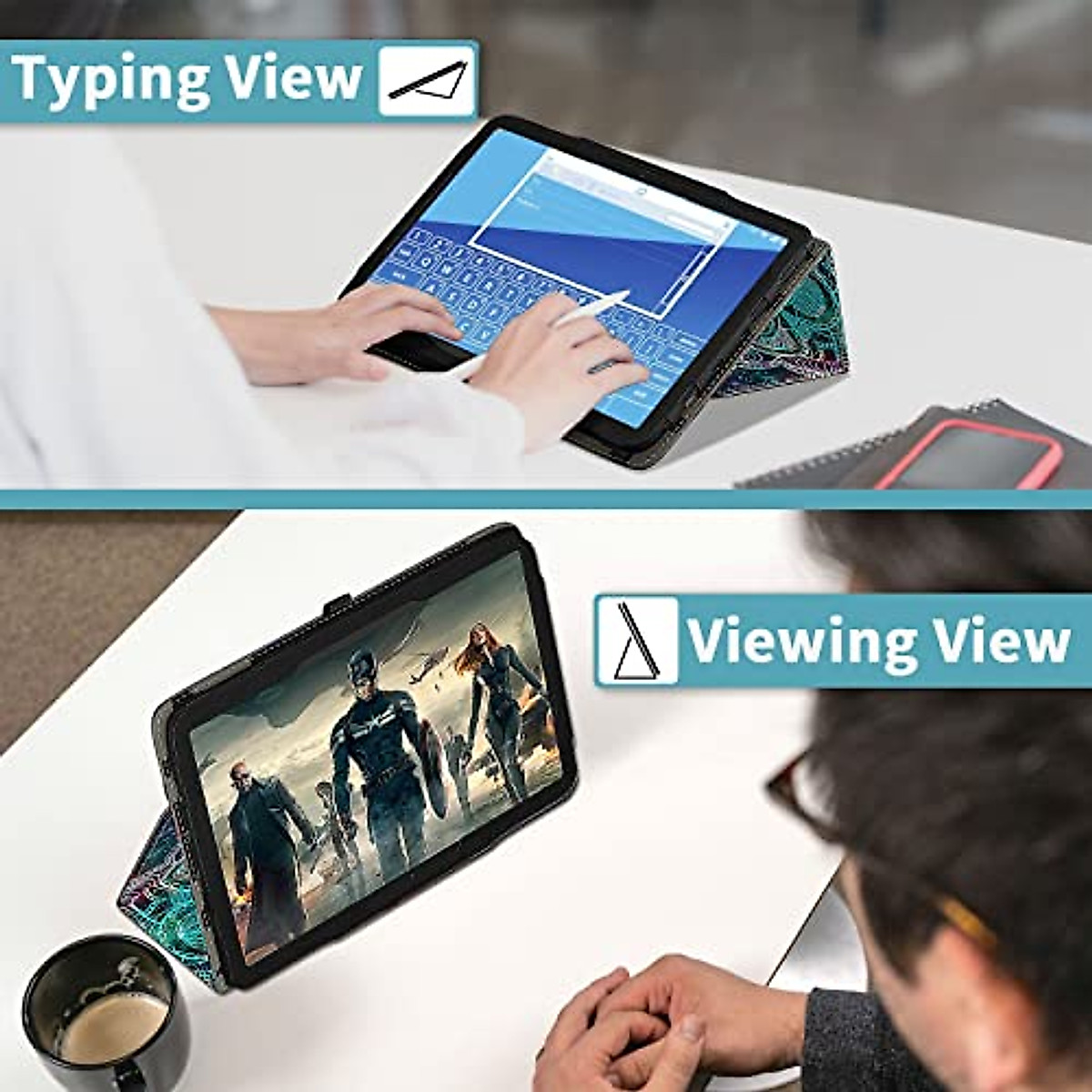 COOWPS Folio Case for Amazon Fire HD 10 (ONLY Fit 11th Generation, 2021 Release) and Fire HD 10 Plus Tablet - Slim Folding Stand Cover with Auto Wake/Sleep & Hand Strap, Mandala Flower