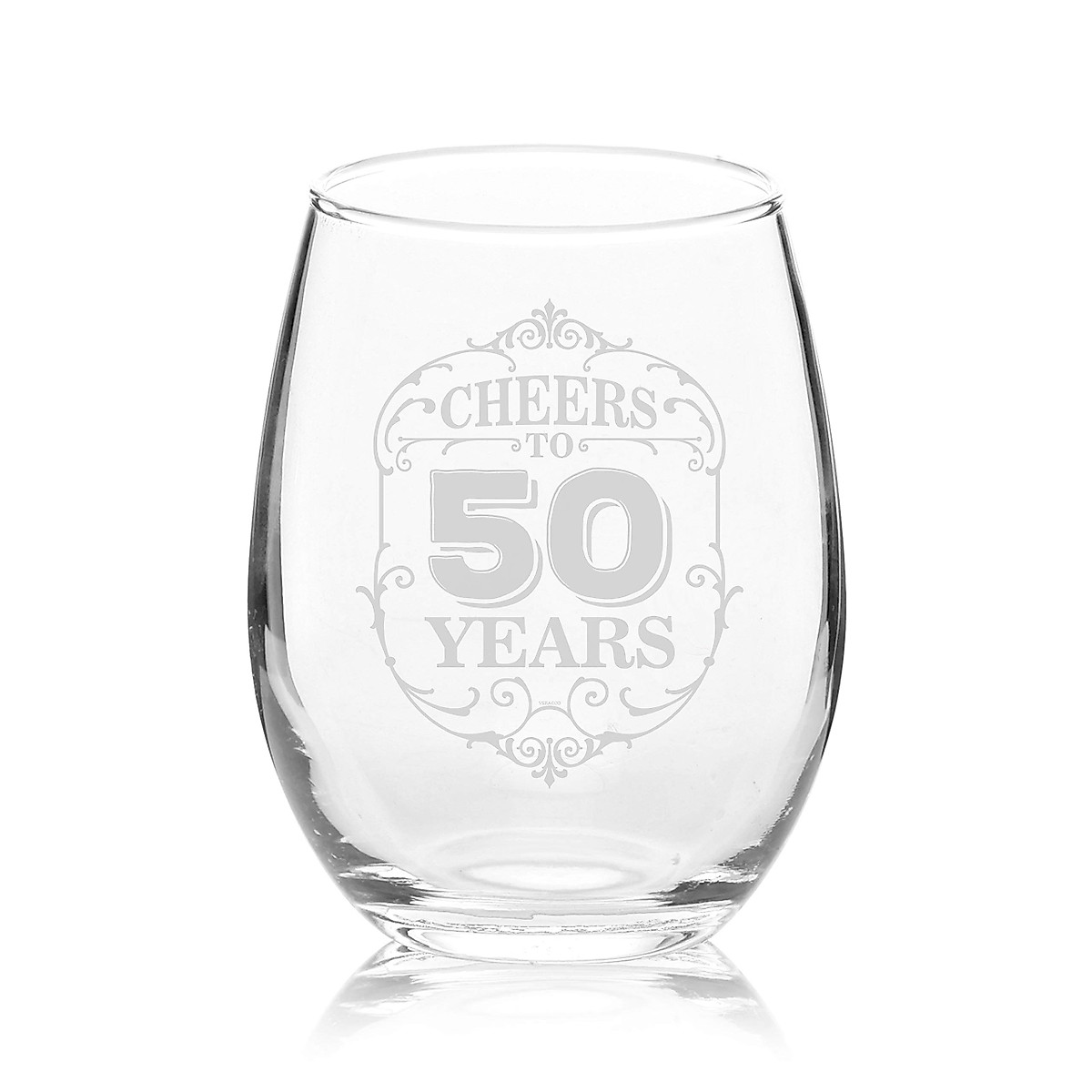 Veracco Cheers To 50 Years 50th Birthday Gift For Him Her Fifty and Fabulous Stemless Wine Glass (Clear, Glass)