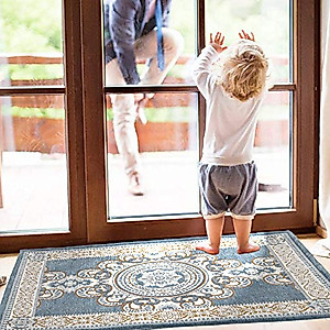 CHICHIC 36 x 24 Inch Indoor Door Mat for Home Entrance, Floor Mats for House Front Door Mat Indoor Inside Outdoor Outside Entryway Rugs Indoor Welcome Mat Anti-Slip Rubber Back Low Profile, GrayBlue