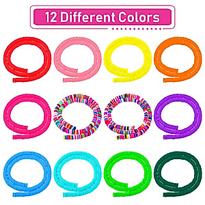 12 Strands Clay Beads for Jewelry Making, Caffox 4560pcs 6mm Flat Round Beads, Polymer Clay Disc Beads Flat Vinyl Beads for Bracelets Earrings and Necklaces