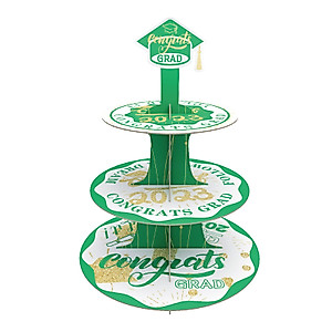 Class of 2023 3-Tiered Graduation Cupcake Stand for 24 Cupcakes, Disposable Cupcake Tower Stand, Perfect for Grad Themed Party Decor Graduation Dessert Favors Supplies (Green)