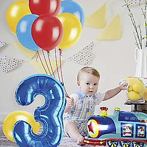 JOPARY Train 3rd Birthday Decorations Boys Train, 3 Years Old Birthday Party Supplies With Number 3 Foil Balloons Train Birthday Banner,Latex Balloons For Kids Train Birthday Party Decoration
