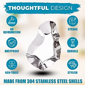 CIRAVI Stainless Steel Oyster Shells - 6 Piece Reusable Set - Flat Bottomed Shells - For Grilling or Cooking - Great for All Kinds of Seafood