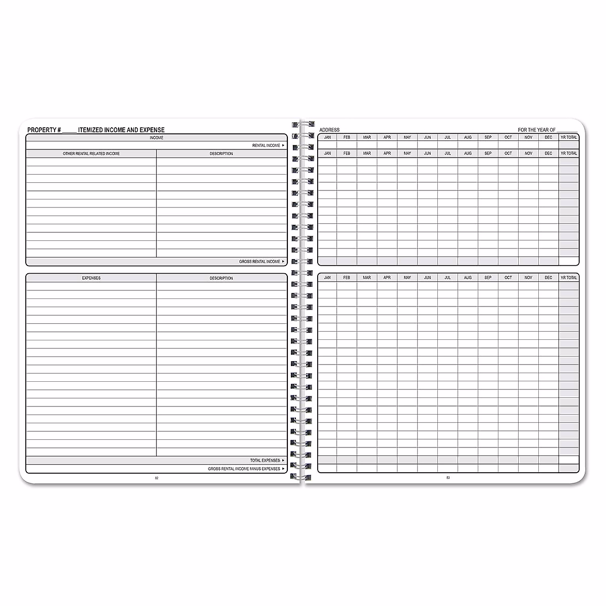 BookFactory Rental Property Record Book/Landlord Renter Record Keeping Log Book - Wire-O, 100 Pages, 8.5" x 11" (LOG-100-7CW(RentalProperty)-RX)
