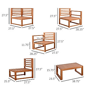 Outsunny 4 Seater L Shaped Patio Furniture Set with Coffee Table and Cushions, Wood Outdoor Sectional Sofa Conversation Set for Garden, Backyard, Porch and Poolside (Gray)