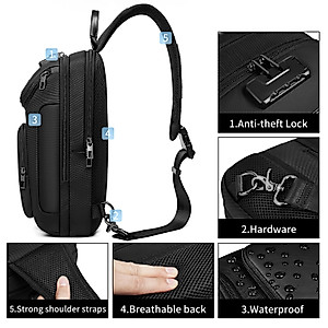 OZUKO Sling Backpack Sling Bag Crossbody Backpack Shoulder Casual Daypack Rucksack for Men (Black1)