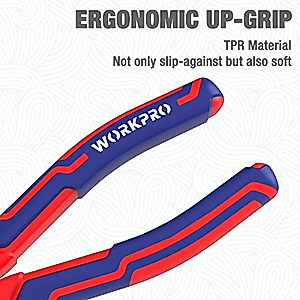 WORKPRO Premium 8” Needle Nose Pliers, Paper Clamp Precision, Heavy-Duty CRV Steel, Large Soft Grip with Wire Cutter, Long Nose Cutting Pliers, W031269