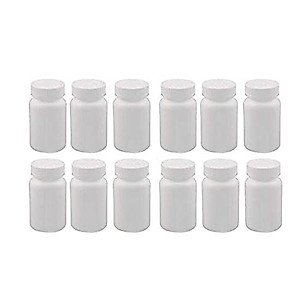 12 PCS 150 ML 5 OZ Plastic White Bottles Empty Container with Screw Cap Solid Powder Case Refillable Storage Holder Sample Jar for Dispense Different Items