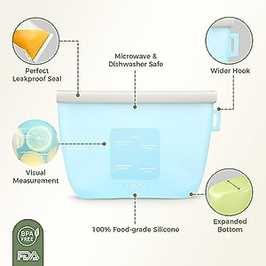 ZOMCHI Silicone Reusable Food Storage Bags, Leakproof Reusable Sandwich Containers, Snack Bags, Microwave Dishwasher Oven Freezer Safe, Food Grade Storage Bag for Meal Prep,Cereal,Fruit, 3 Pack, 33.82oz