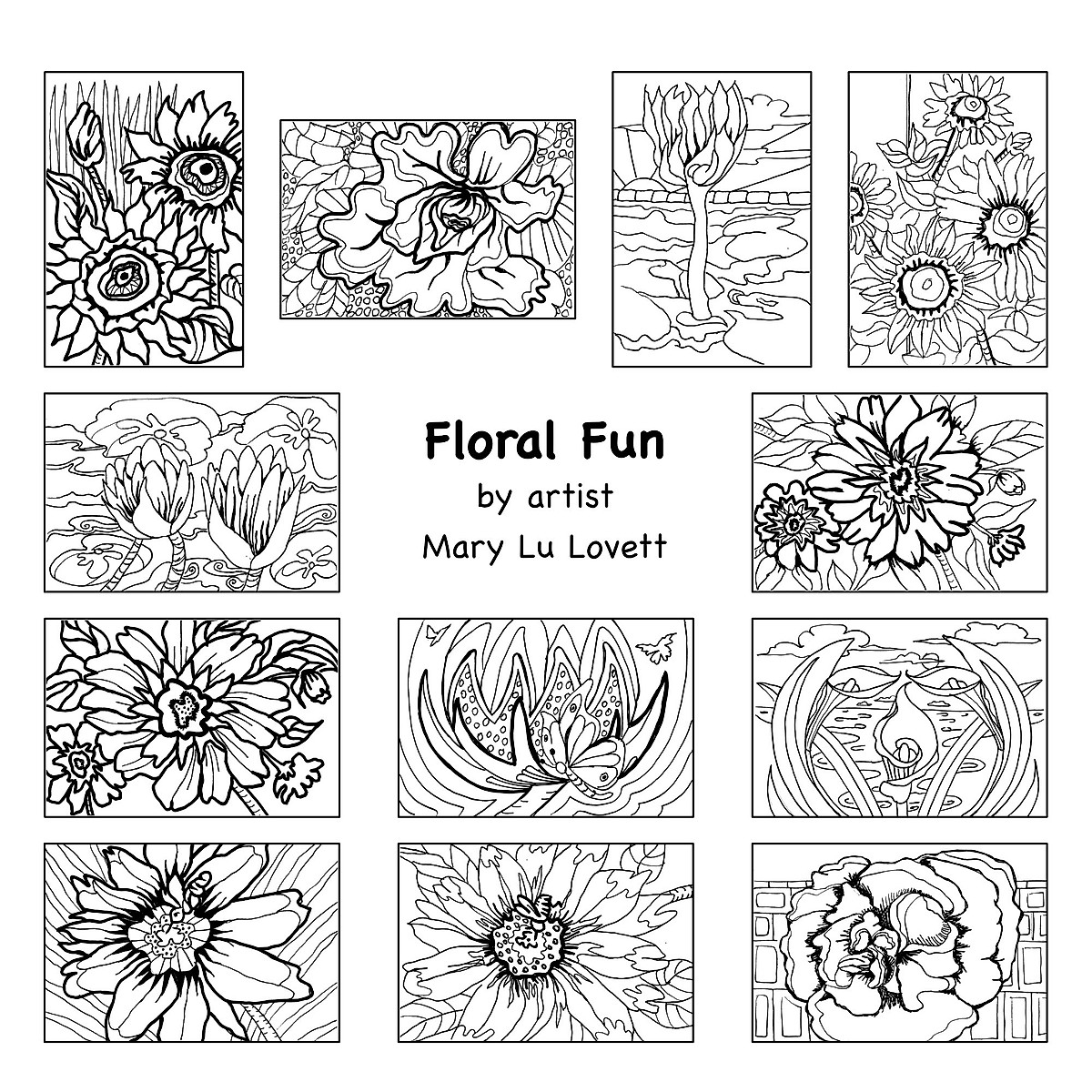 COLORpockit 4x6 Postcard Coloring Book Card Decks with Round & Round and Floral Fun. Refills for COLORpockit Complete Portable Coloring kit. Contains Two 12-Card Coloring Decks.