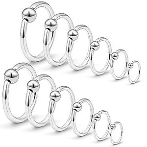 SCERRING 12PCS 16G Stainless Steel Captive Bead Ring Nose Rings Hoop Helix Daith Cartilage Tragus Earrings Nipple Eyebrow Body Piercing 6-16mm Silver