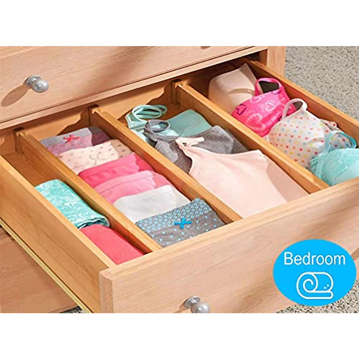 6 Pack Adjustable Bamboo Drawer Dividers Organizers, Spring Loaded Drawer Separators - Expandable Drawer Organization Separators for Kitchen, Dresser, Bedroom, Baby Drawer, Office (17.5-22 inch)
