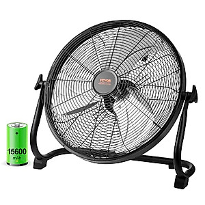 VEVOR 16'' Rechargeable Floor Fan, Portable Quiet Personal Fan for Home or Office, 360 Degree Manual Pivoting Head, Stepless Speed Regulation High Velocity, Heavy Duty Metal Industrial Cordless Fans