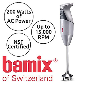 The Expert NSF bamix - Professional Immersion Hand Blender – 200W Motor- Aerating, Blending, and Chopping Blades – 2 speeds-BPA free-White/Light Grey-Ergonomic Grip