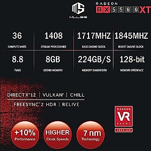 Mllse RX 5500 XT Graphics Card, 8GB GDDR6 128-bit PCIe 4.0×8 Gaming Video Card 1080p 2K Game Desktop GPU