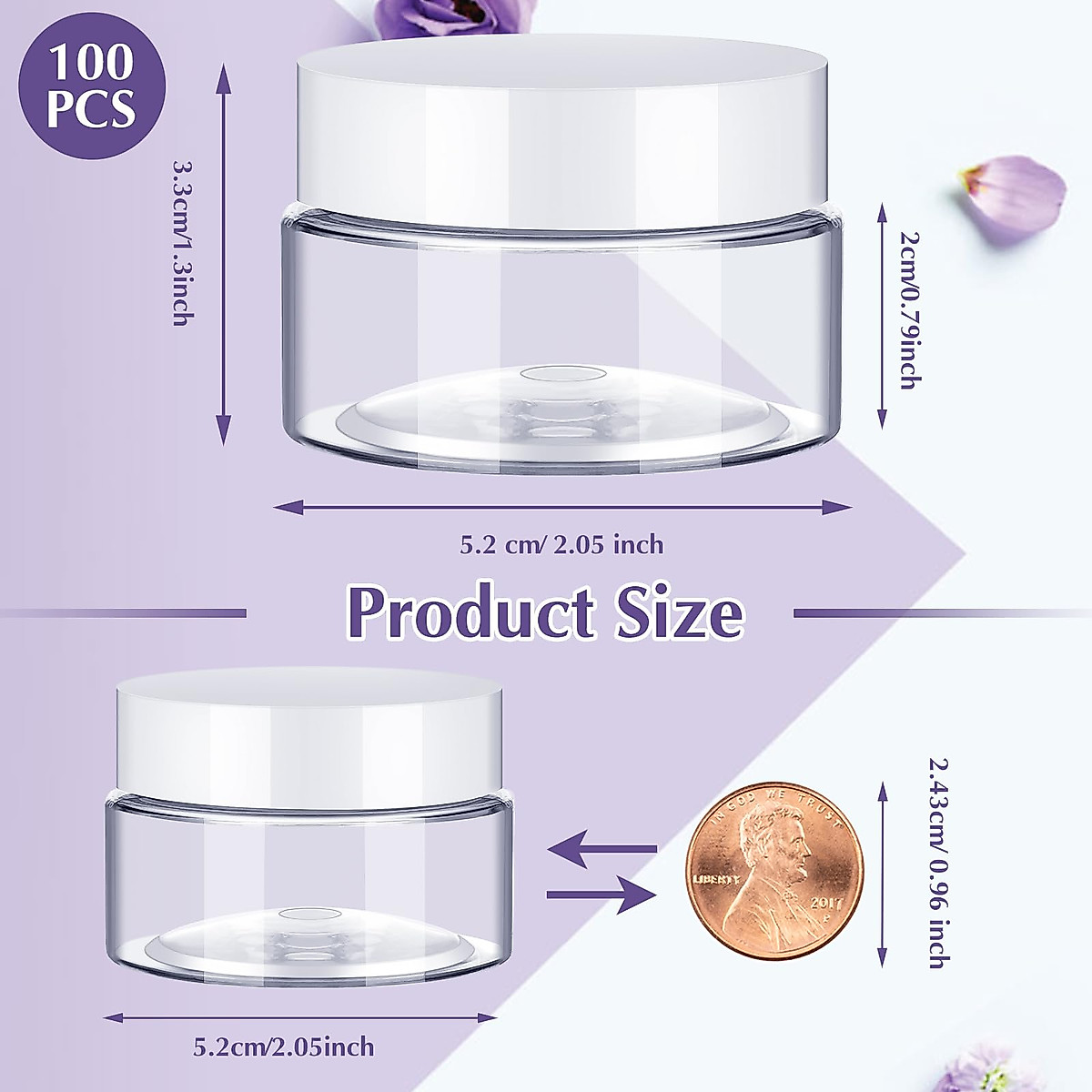 SATINIOR 100 Pcs Plastic Jars with Lids Small Containers Lids Wide Mouth Small Plastic Containers for Lotion Cream Rhinestones Body Butters Travel Storage(1 oz,Clear with White Lid)