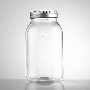 novelinks 32 OZ Clear Plastic Mason Jars with Lids - Dishwasher Safe Plastic Mason Jars 32 OZ Plastic Jars with Lids for Kitchen & Household Storage (6 Pack) (Silver)